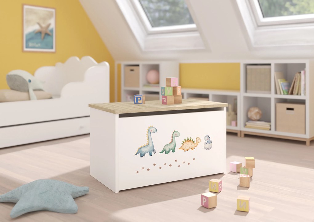 ADRK Furniture Truhla na hračky DARIA TB-Dar-W+S-DINO-n-O057