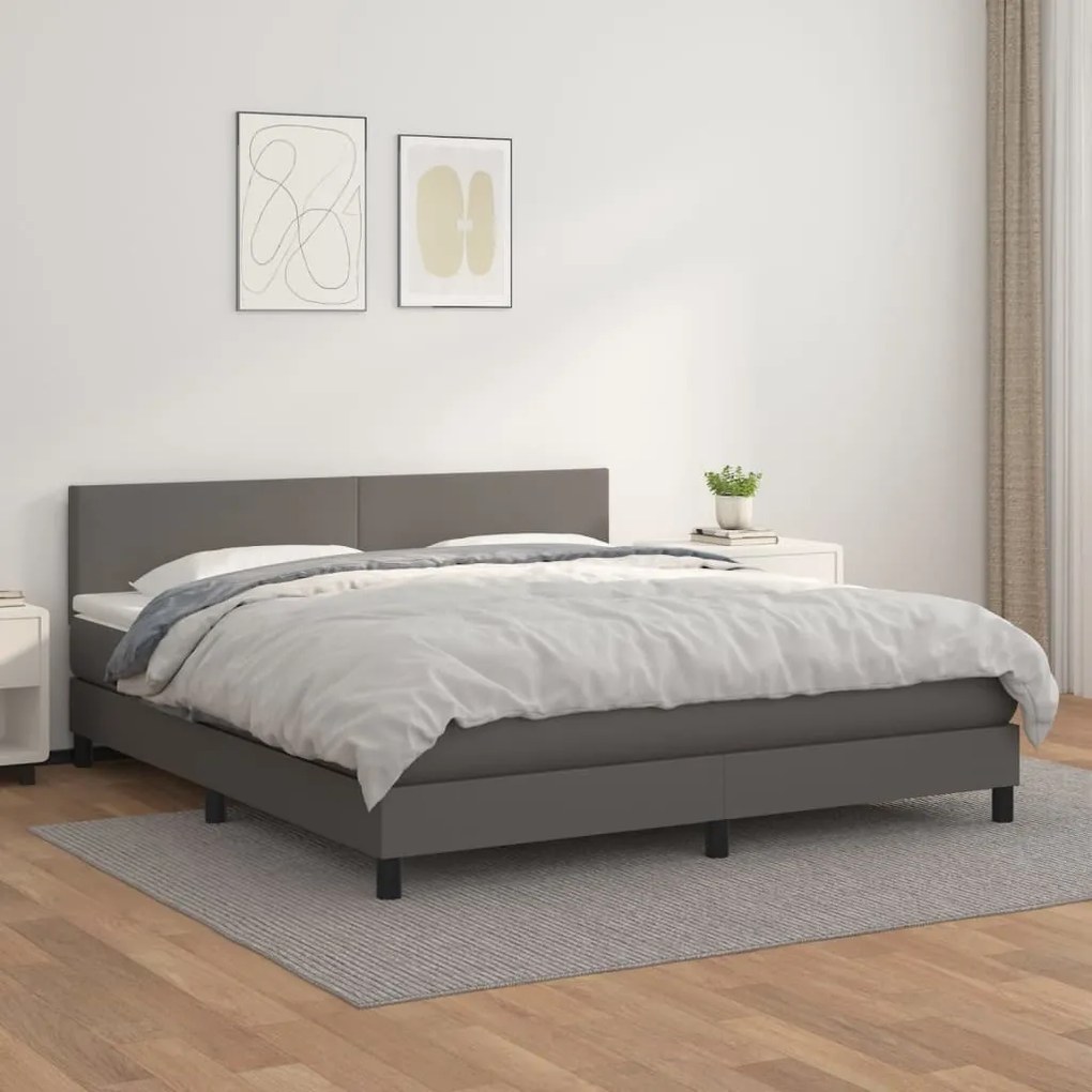 Box spring postel s matrací šedá 160x200 cm umělá kůže