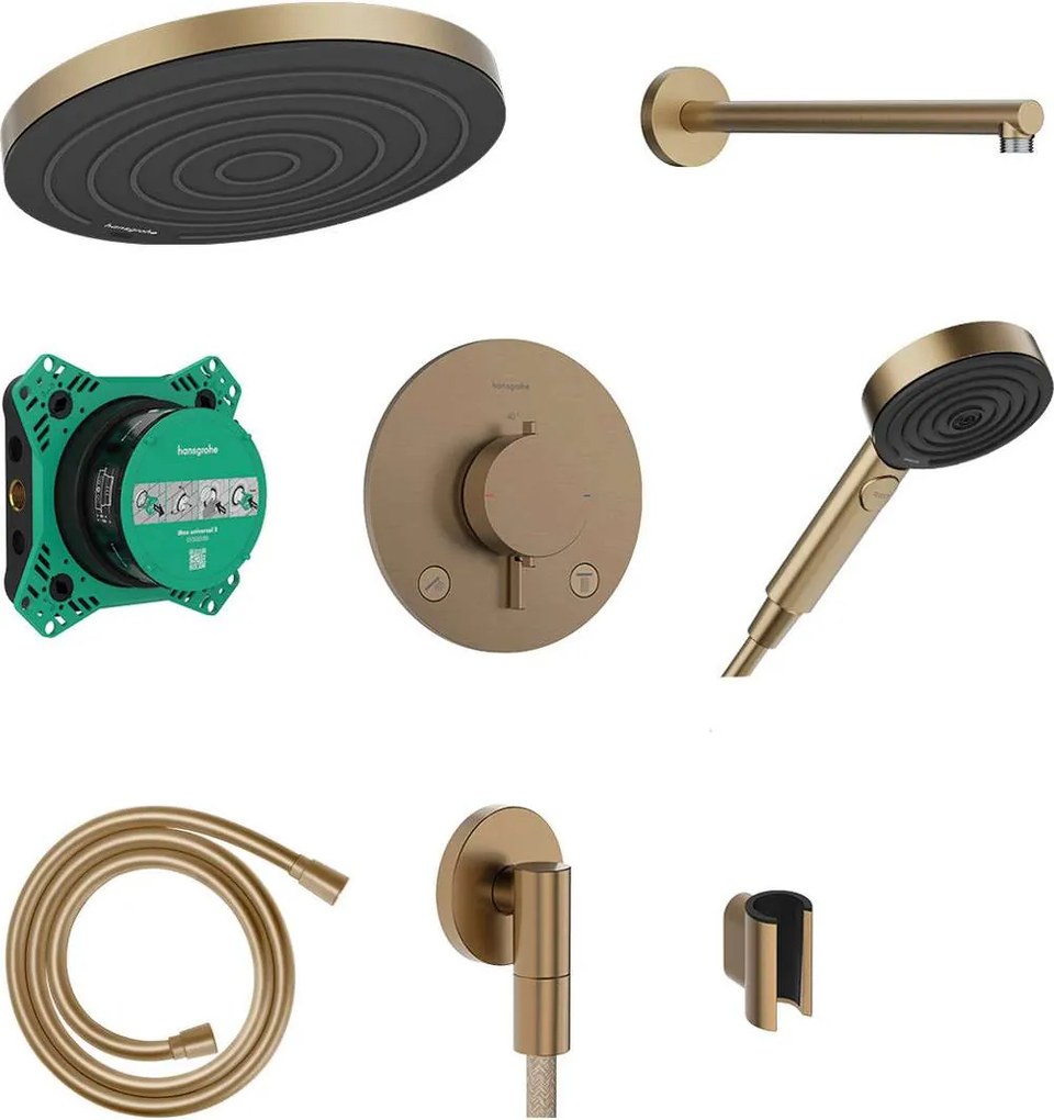 Hansgrohe Pulsify S - Sprchový set s termostatem pod omítku, s tělesem, průměr 26 cm, EcoSmart, kartáčovaný bronz 24624140