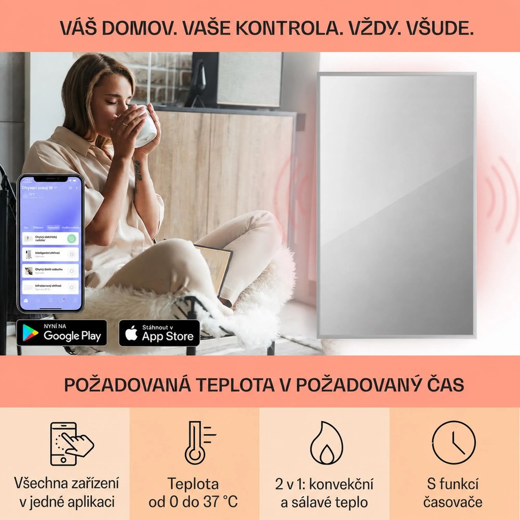 Klarstein La Palma 1000, infračervený ohřívač 2 v 1, smart, 120 x 60 cm, 1000 W, zrcadlová přední strana