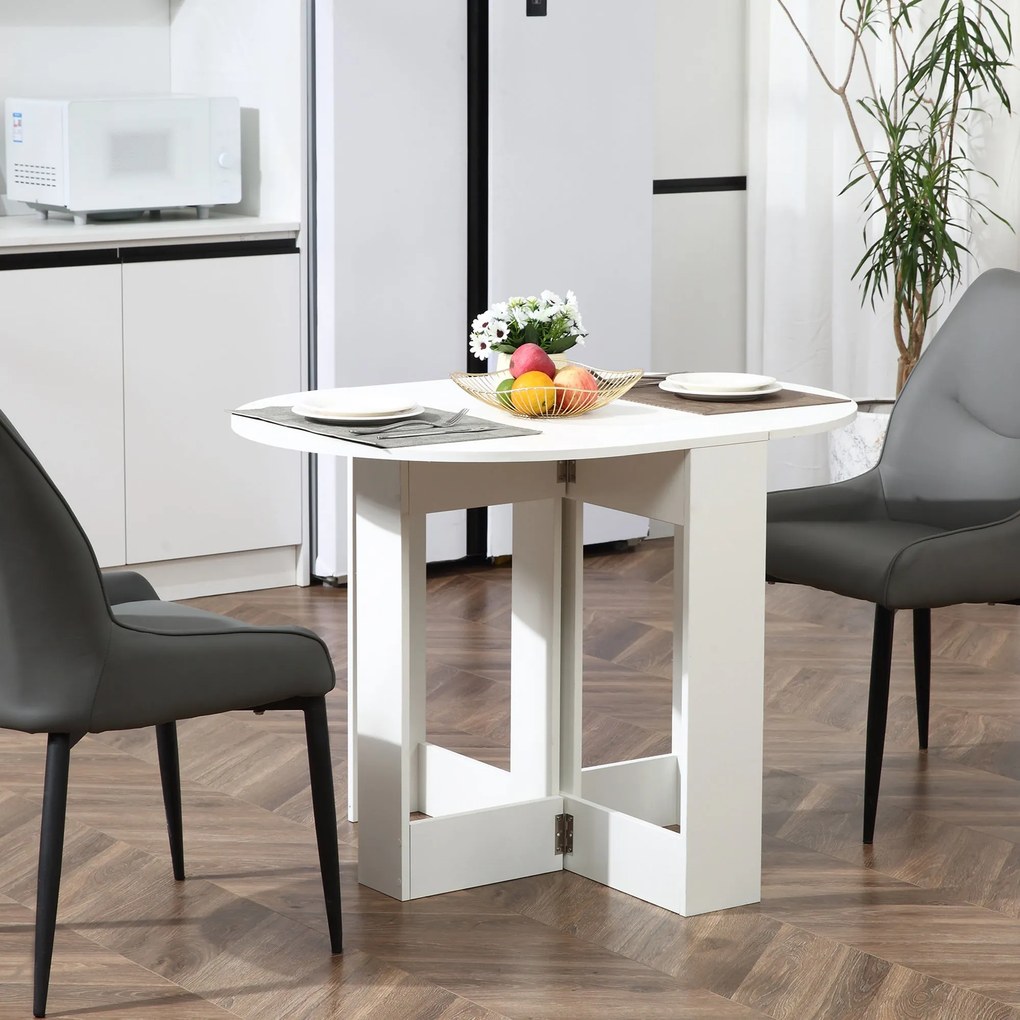 Skládací jídelní stůl HOMCOM s 2 sklápěcími křídly, skládací stůl pro 2-4 osoby 104x76x73,7 cm Bílý