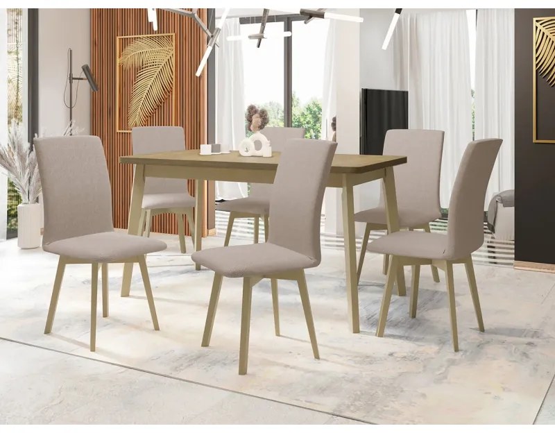 Jídelní jídelní stůl se 6 židlemi AL24, Barva dřeva: dub artisan - L, Potah: Zetta 300, Barvy nožiček: Bíla