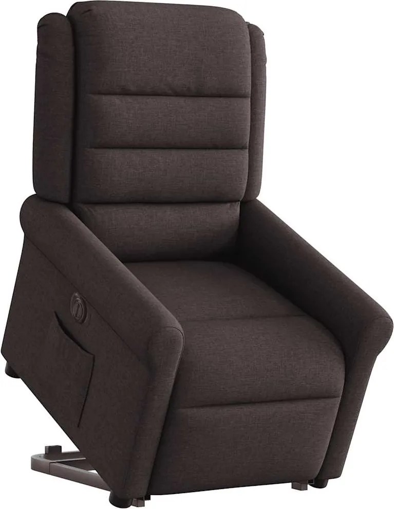 Elektrické zvedací polohovací křeslo tmavě hnědé textil 3303339