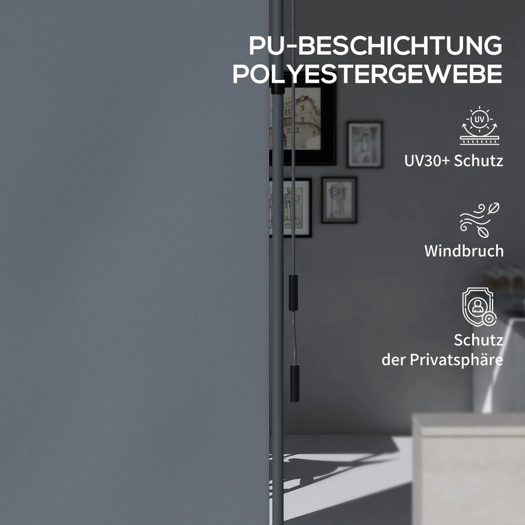 Outsunny vertikální balkonová roleta 150 x 220-310 cm s klikou, balkonová zástěna z polyesteru odolná proti povětrnostním vlivům v tmavě šedé barvě p…