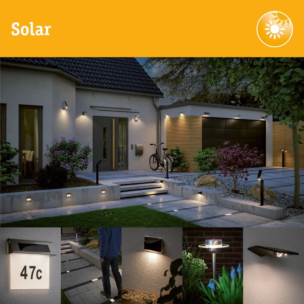 P 94608 Solární LED osvětlení zdí Lesly pohybové čidlo (IR) IP65 hranaté 113x126mm 3000K 5,5W antracit umělá hmota - PAULMANN