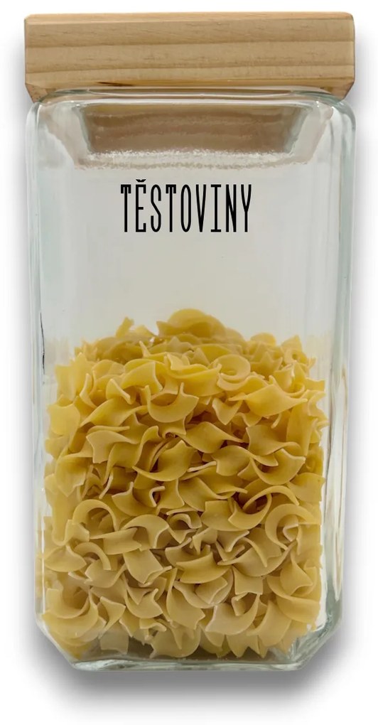 5Five® Skleněná bytelná dóza hranatá s dřevěným víkem, 2l KWADR