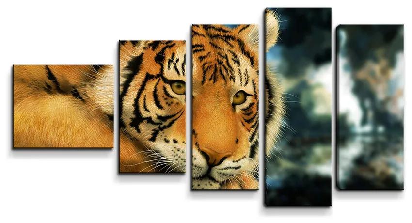 Sablio Obraz - 5-dílný Tygr - 100x60 cm