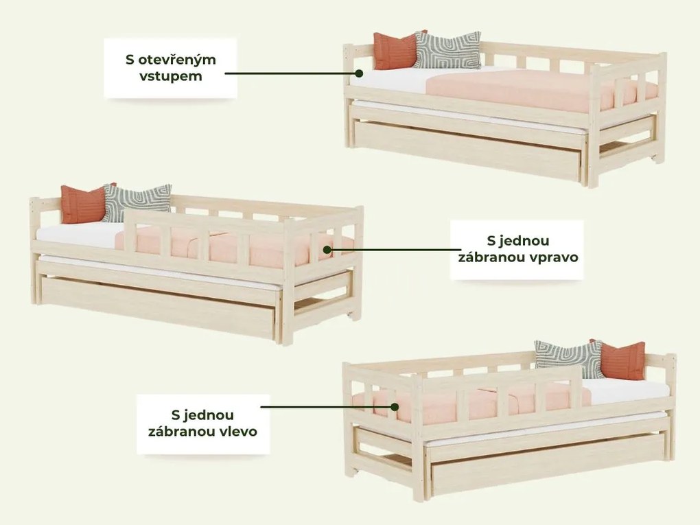 Benlemi Jednolůžko FENCE 90x200 3v1 se zábranou, přistýlkou a úložným šuplíkem Zvolte barvu: Cihlová, Zvolte zábranu: S jednou zábranou vpravo