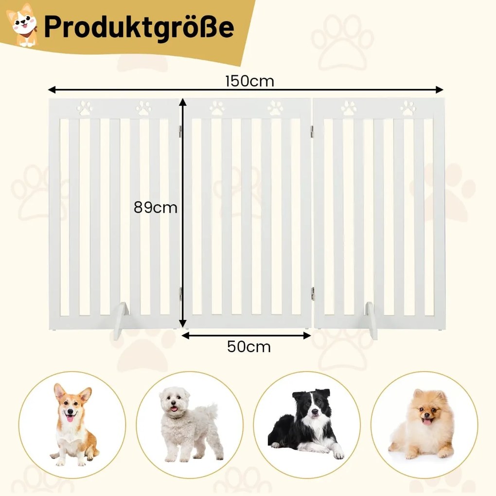 Costway Skládací dřevěná zábrana pro psy vysoká 89 cm, bílá