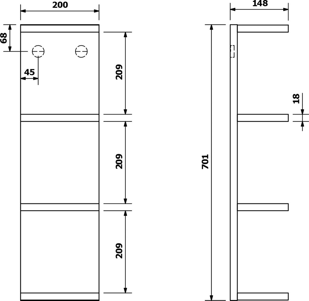 Sapho Sapho, RIWA otevřená police 20x70x15cm, bílá lesk, RIW200-0030