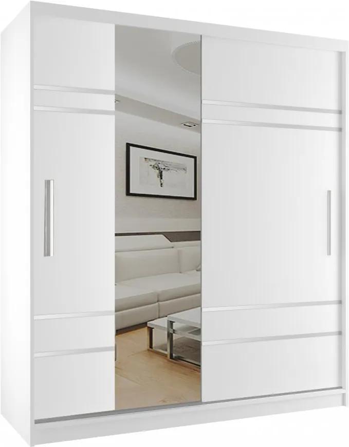 Bílá šatní skříň Kenne 158 cm se zrcadlem