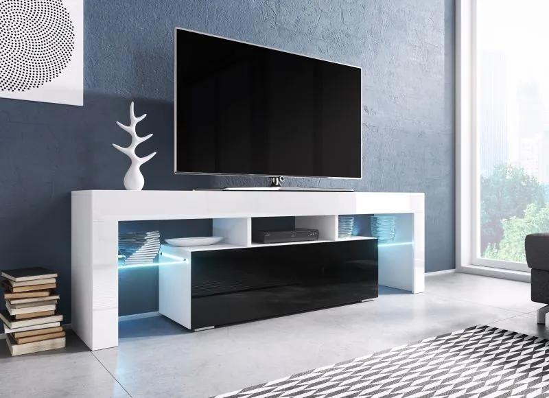 Moderní TV stolek Targa 138cm, bílá/černý lesk