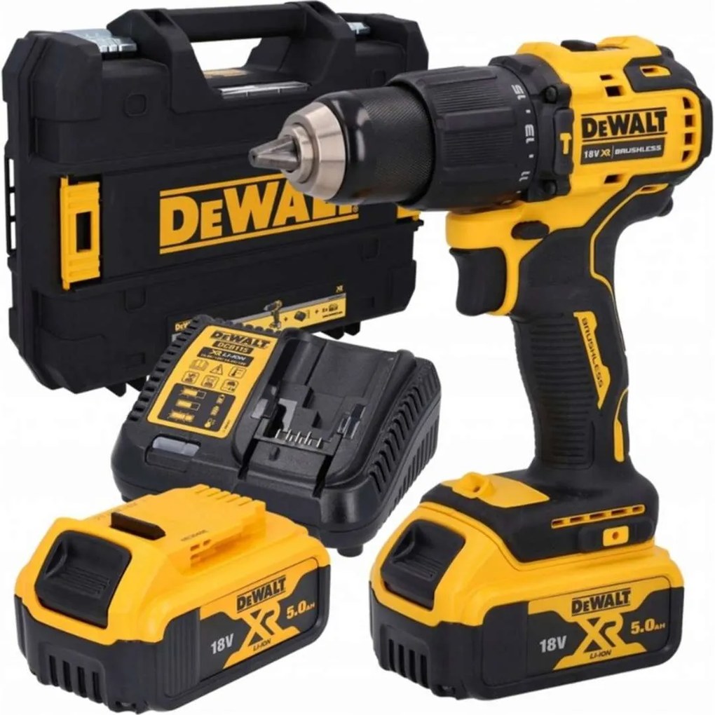 DeWALT Nářadí - 18V AKU vrtačka s příklepem, 2x aku 5,0 Ah Li-Ion XR, nabíječka DCD709P2T