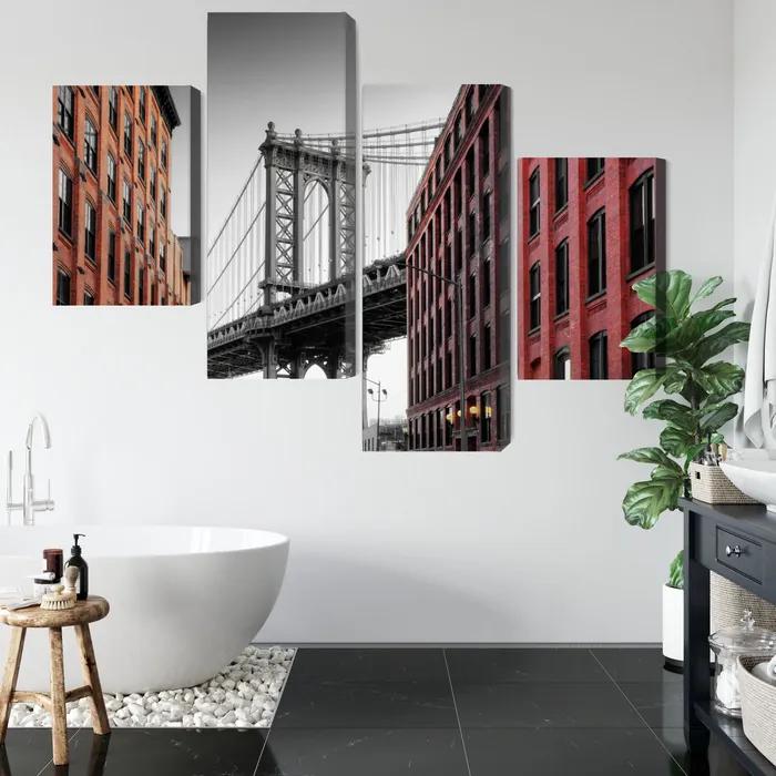 Vícedílný obraz Pohled Na Manhattan Bridge Z Washington Street Nedostatek Nedostatek Přírodní plátno 80x50
