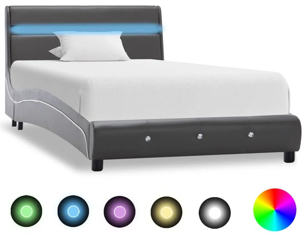 280337 vidaXL Rám postele s LED šedý umělá kůže 90 x 200 cm