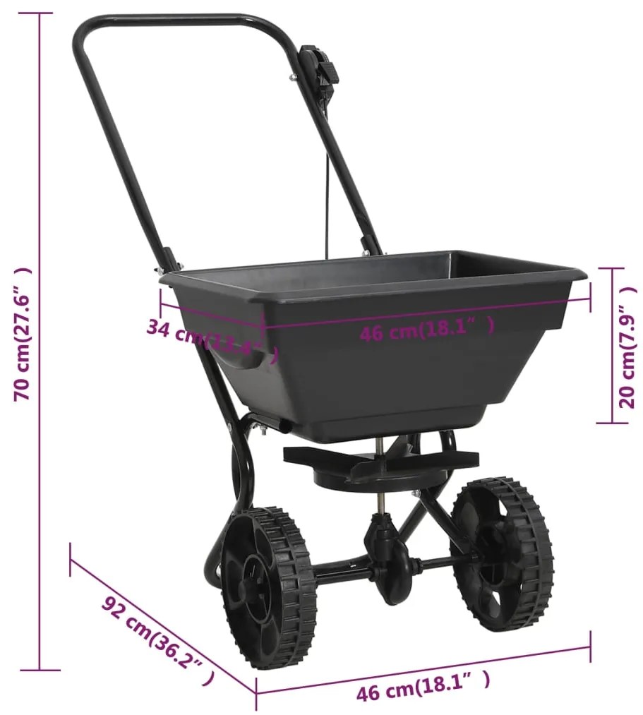 vidaXL Marketos Ručně tlačené rozmetadlo soli PVC a ocel 80 x 46 x 75 cm 15 L