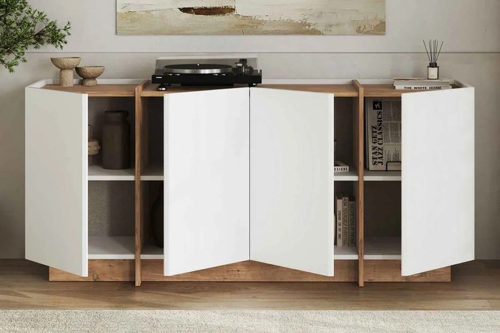 Designová komoda Radegund 180 cm bílá / atlantická borovice