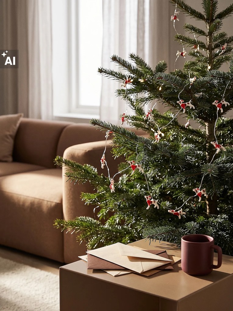 Sinsay - Vánoční LED světýlka s motivem psů v kostýmech Santa Clause - červená