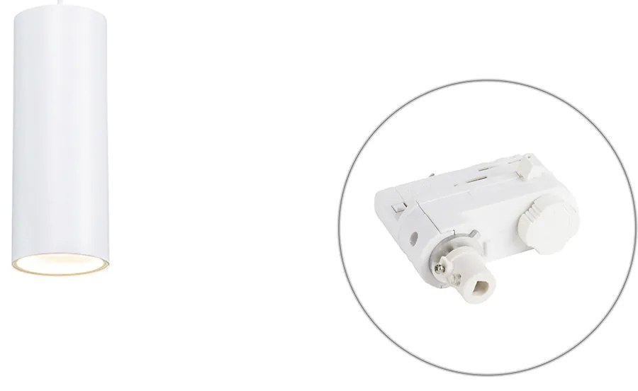 Designové závěsné svítidlo bílé vč. 3-fázového kolejnicového adaptéru - 3-fázové Tubo