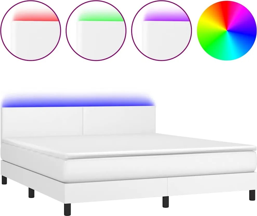 Box spring postel s matrací a LED bílá 160x200 cm umělá kůže 3134112