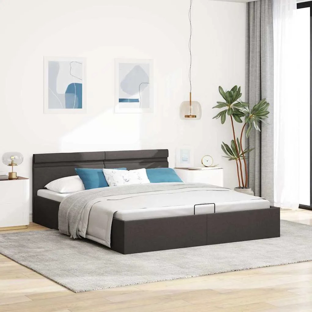 Rám postele s úložným prostorem LED tmavě šedý textil 160x200cm 285604