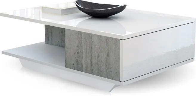 Meblovo Konferenční stolek Orion, bílá vysoký lesk/beton