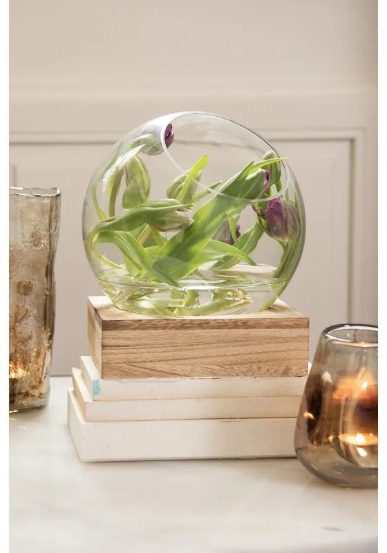 Kulatá dekorativní váza na dřevěném podnose Toul - 20*20*20 cm