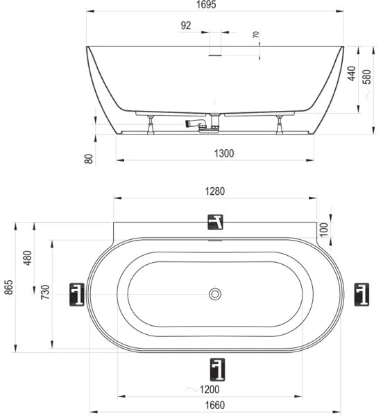 Ravak CC71800000 - Vana FREEDOM 170x87 cm akrylát/matná bílá