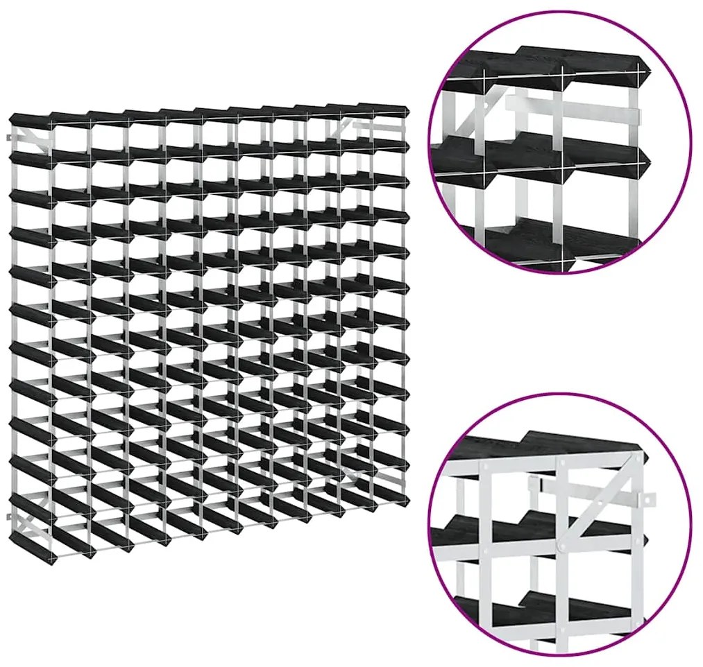 vidaXL Marketos Stojan na víno na 120 lahví černý masivní borové dřevo