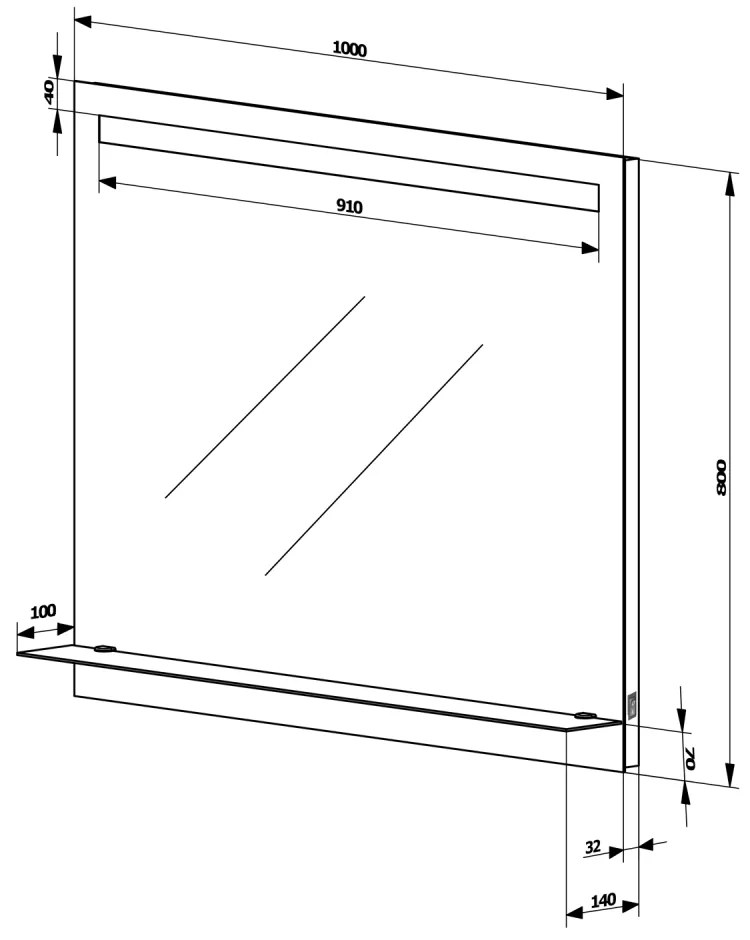 Aqualine Zrcadlo s LED osvětlením a policí 100x80cm, kolébkový vypínač ATH55