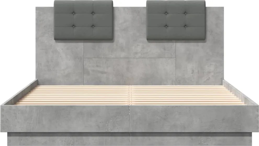 Rám postele s čelem a LED osvětlením betonově šedý 150x200 cm 3210006