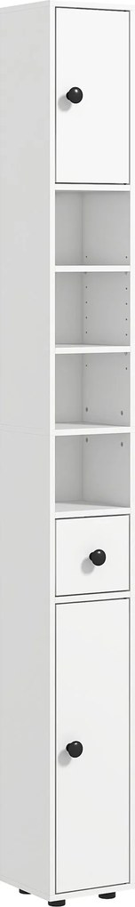 Kleankin Moderní vysoký koupelnový skříň s 1 zásuvkou, 5 nastavitelnými policemi a 2 dveřmi, koupelnový nábytek, nosnost 30 kg, 20x20x180 cm, bílá | A