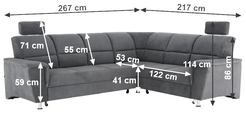 Kondela Rozkládací sedací souprava, šedá látka, pravá, SANTIAGO