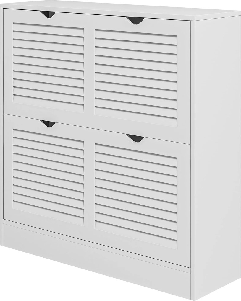 HOMCOM Moderní Botník se 2 Vytahovacími Zásuvkami a Nastavitelnými Policemi pro 16 Párů Bot, Úzký Botník do Předsíně 81,5x25x83 cm Bílý