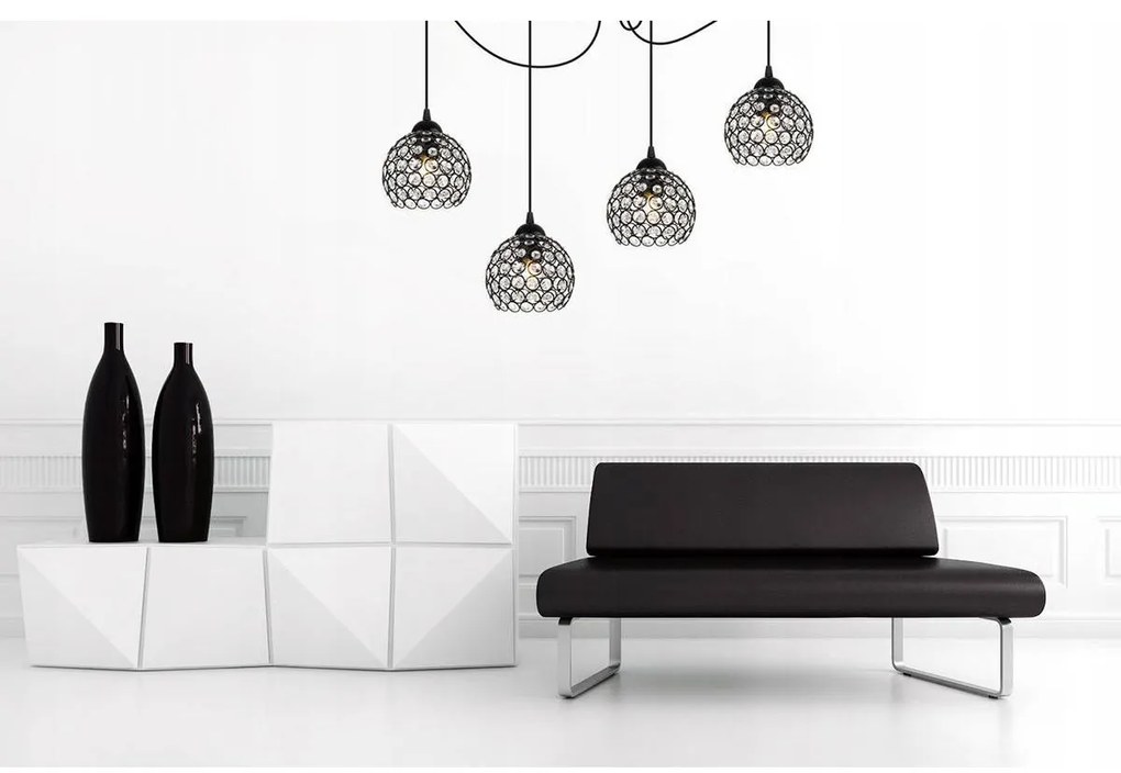 Závěsné svítidlo Crystal Spider, 4x černé křišťálové stínítko