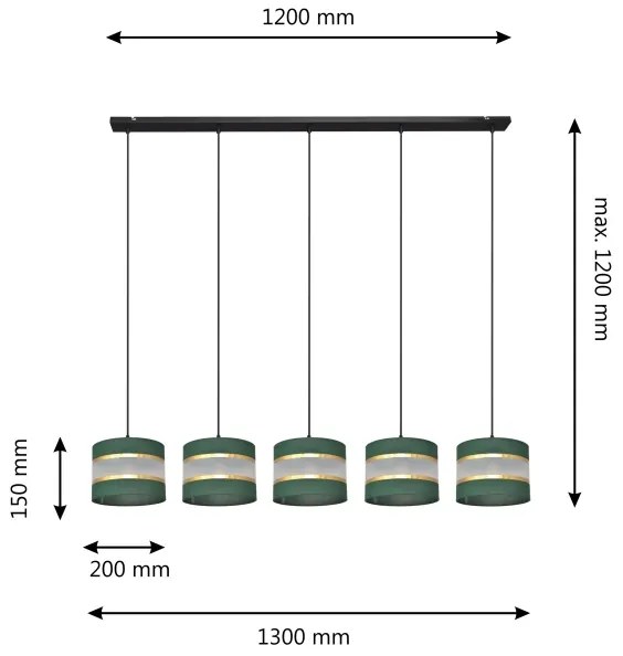 Lustr na lanku HELEN 5xE27/15W/230V zelená/zlatá