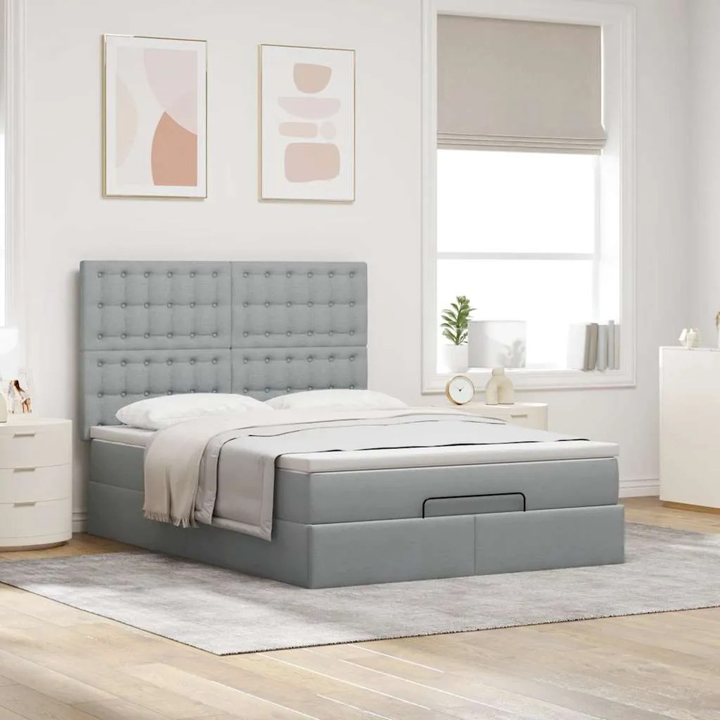 Osmanský rám postele s matrací světle šedá 140x190cm textil 3313320