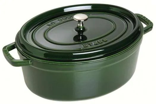 Oválný litinový hrnec s poklicí Staub Cocotte, bazalková, 31 cm / 5,5 l