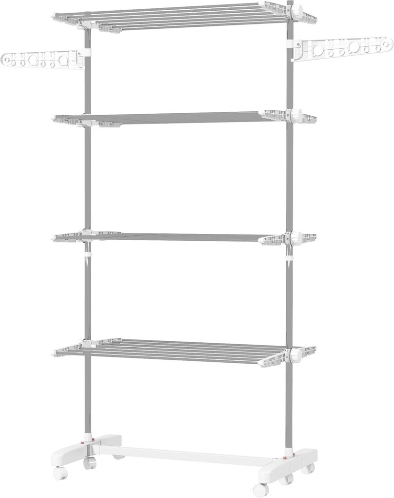 HOMCOM Sušák na prádlo Tower s 4 úrovněmi, skládací křídla, kolečka, sušák na prádlo pro vnitřní a venkovní použití, 142 x 55 x 172 cm, Bílá | Aosom