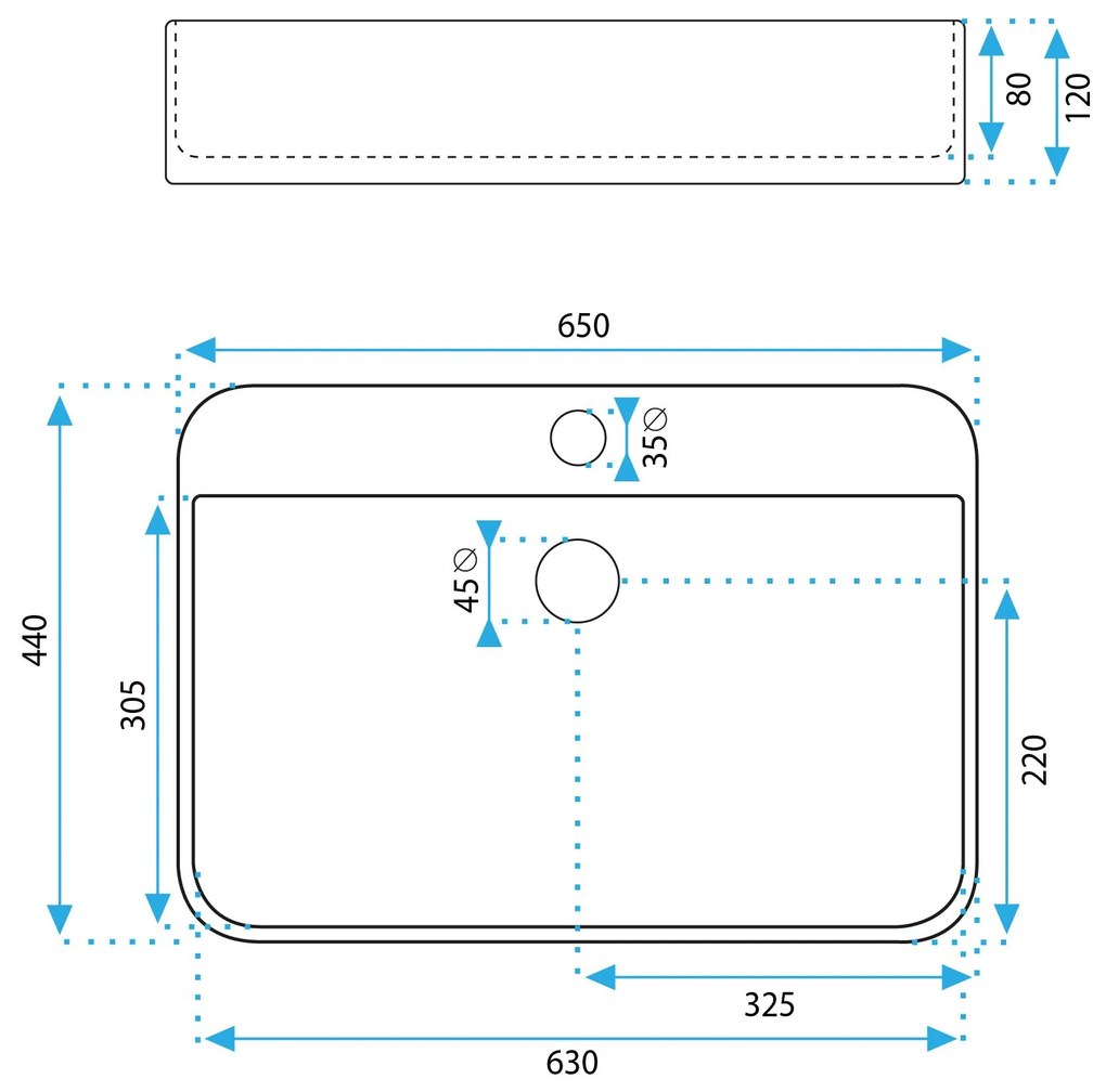 Rea Verona, umyvadlo na desku 650x440x120mm, bílá lesklá, REA-U3325