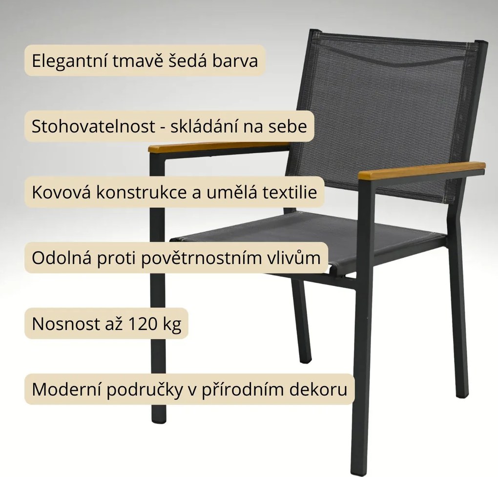 Vikio Zahradní křeslo kov a síťovina v šedé barvě AZZ113S