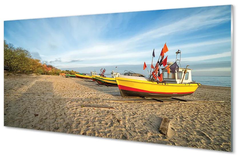 akrylový obraz Gdańsk Beach lodě sea 125x50 cm