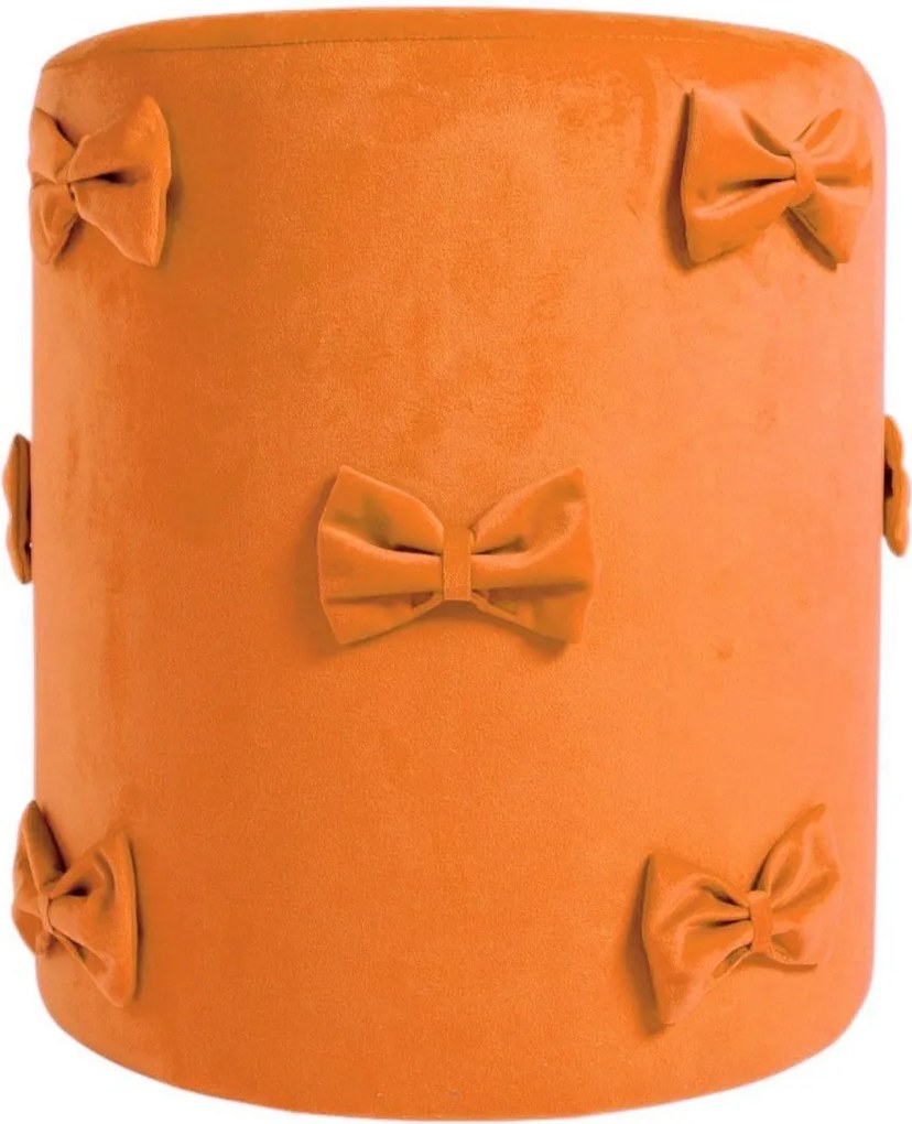 Oranžový sametový taburet s mašlemi Pouf Bow orange – 37*37*42 cm