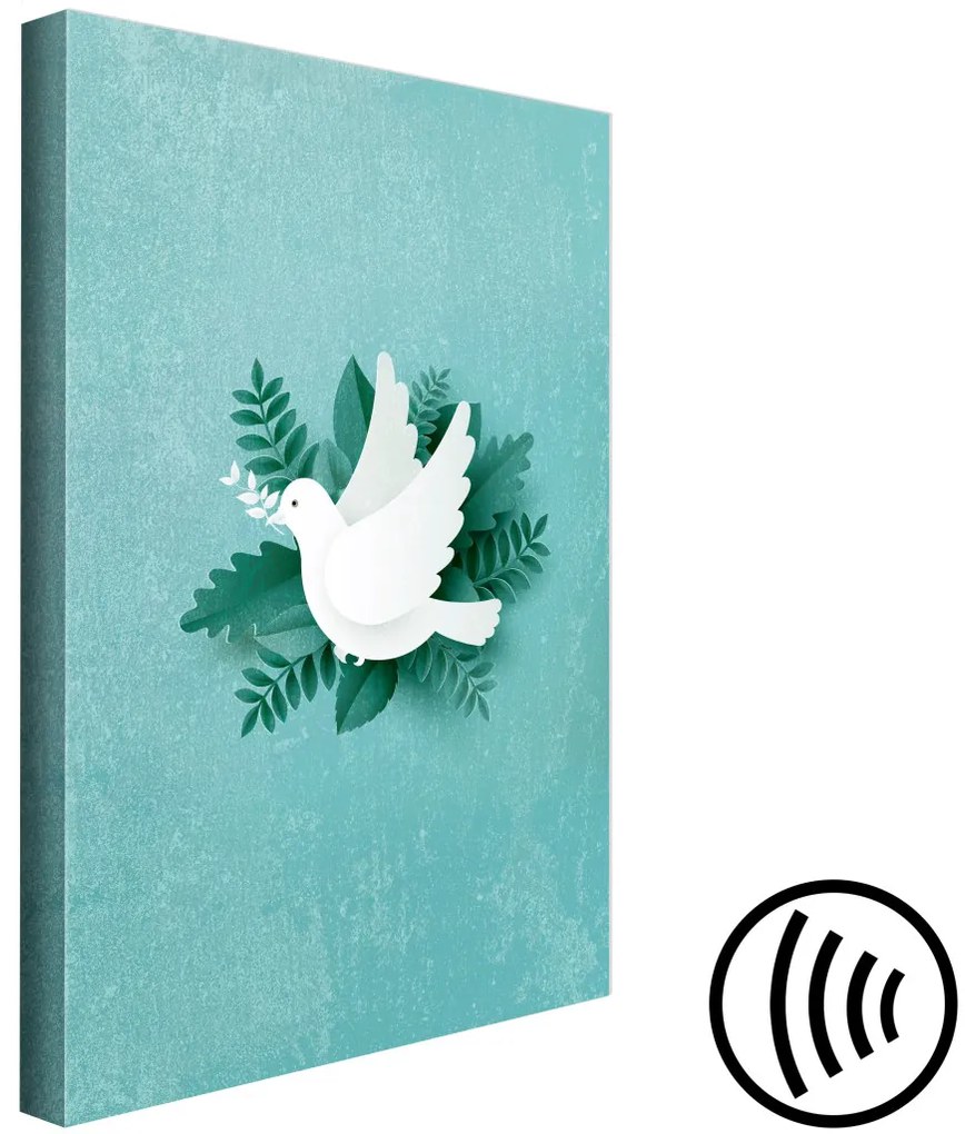 Obraz Holub míru (1-dílný) svislý - bílý pták a zelené rostliny