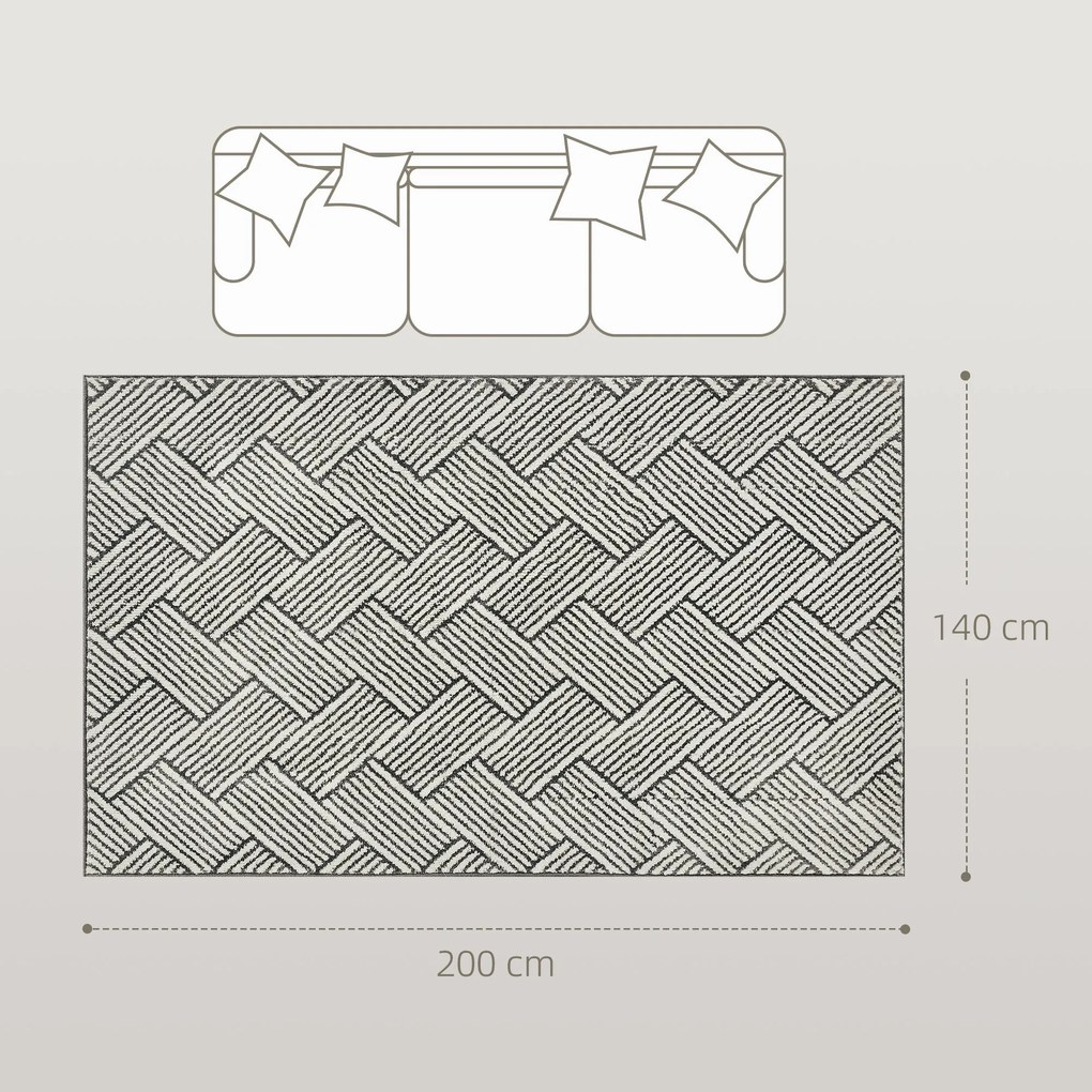 HOMCOM Koberec do obývacího pokoje 200 x 140 cm s krátkým vlasem, praní v pračce, hypoalergenní, do obývacího pokoje, ložnice, kanceláře, světle šedý