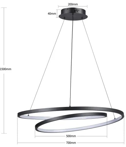 Brilagi-LED Stmívatelný lustr na lanku TWISTER LED/75W/230V pr. 70 cm černá +DO