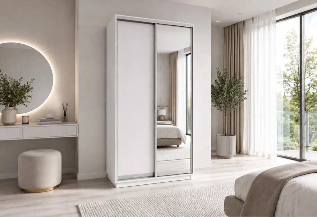 Skříň s posuvnými dveřmi 1200x2200x600 1LTD 1 Zrcadlo nymphaea alba, profil stříbrný