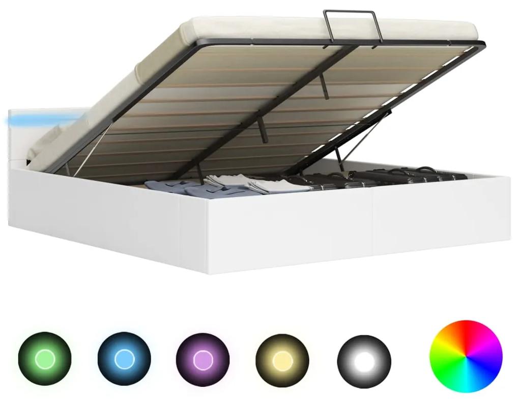 285551 vidaXL Rám postele s LED úložný prostor bílý umělá kůže 180 x 200 cm