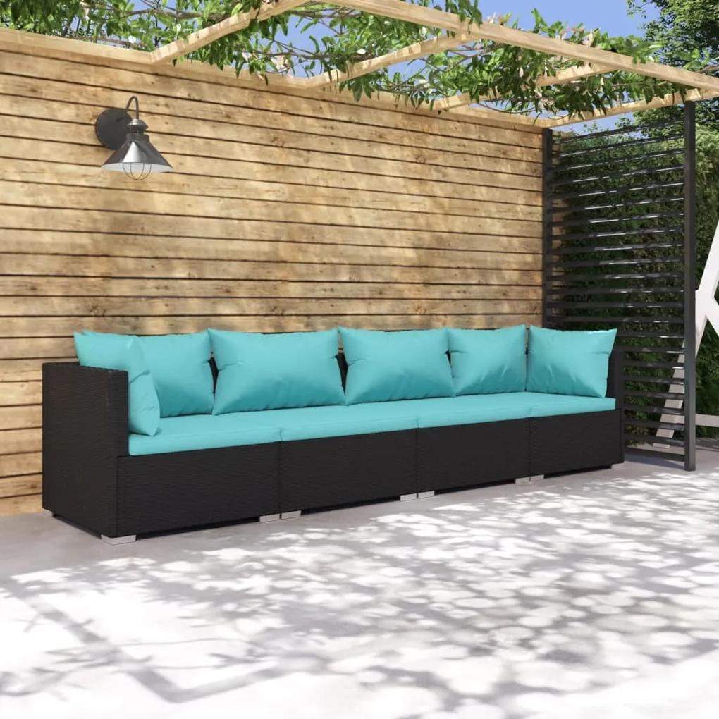 vidaXL 4dílná zahradní sedací souprava s poduškami polyratan [3101426] Barva: Černo-modrá