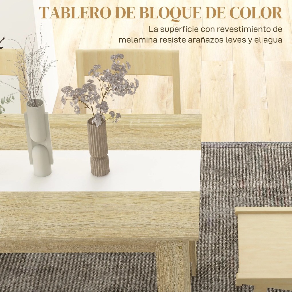 HOMCOM Moderní jídelní stůl obdélníkový pro 4-6 osob, nosnost 100 kg, pro obývací pokoj 140x89,5x75 cm bílý a dubový